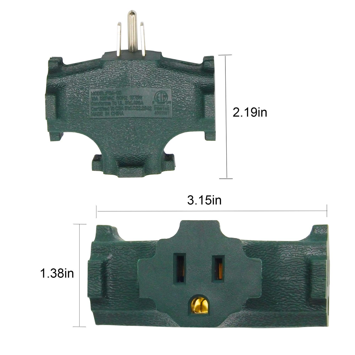 ETL Listed 3 Outlet Grounding Adapter, Grounded Wall Tap, Heavy Duty 3 ...